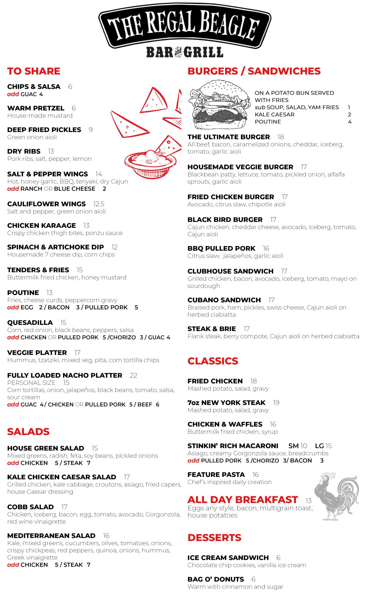 Food Menu 2021 – The Regal Beagle Bar & Grill