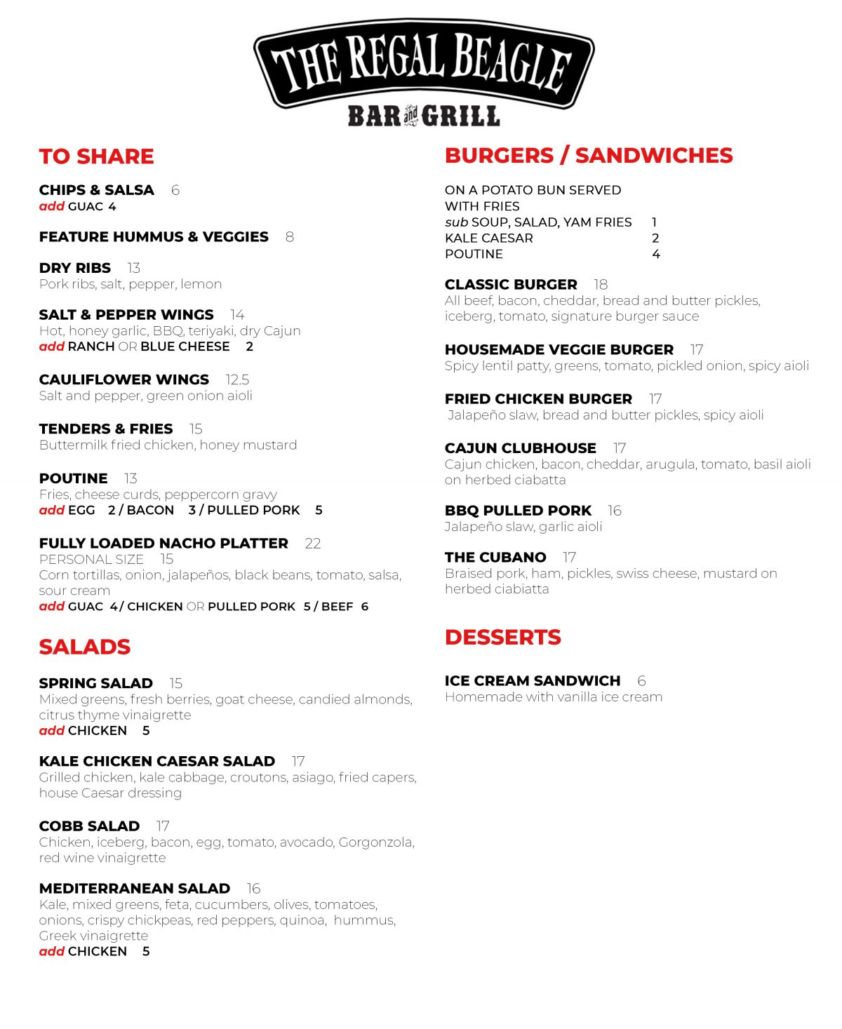 temporary menu (1) – The Regal Beagle Bar & Grill